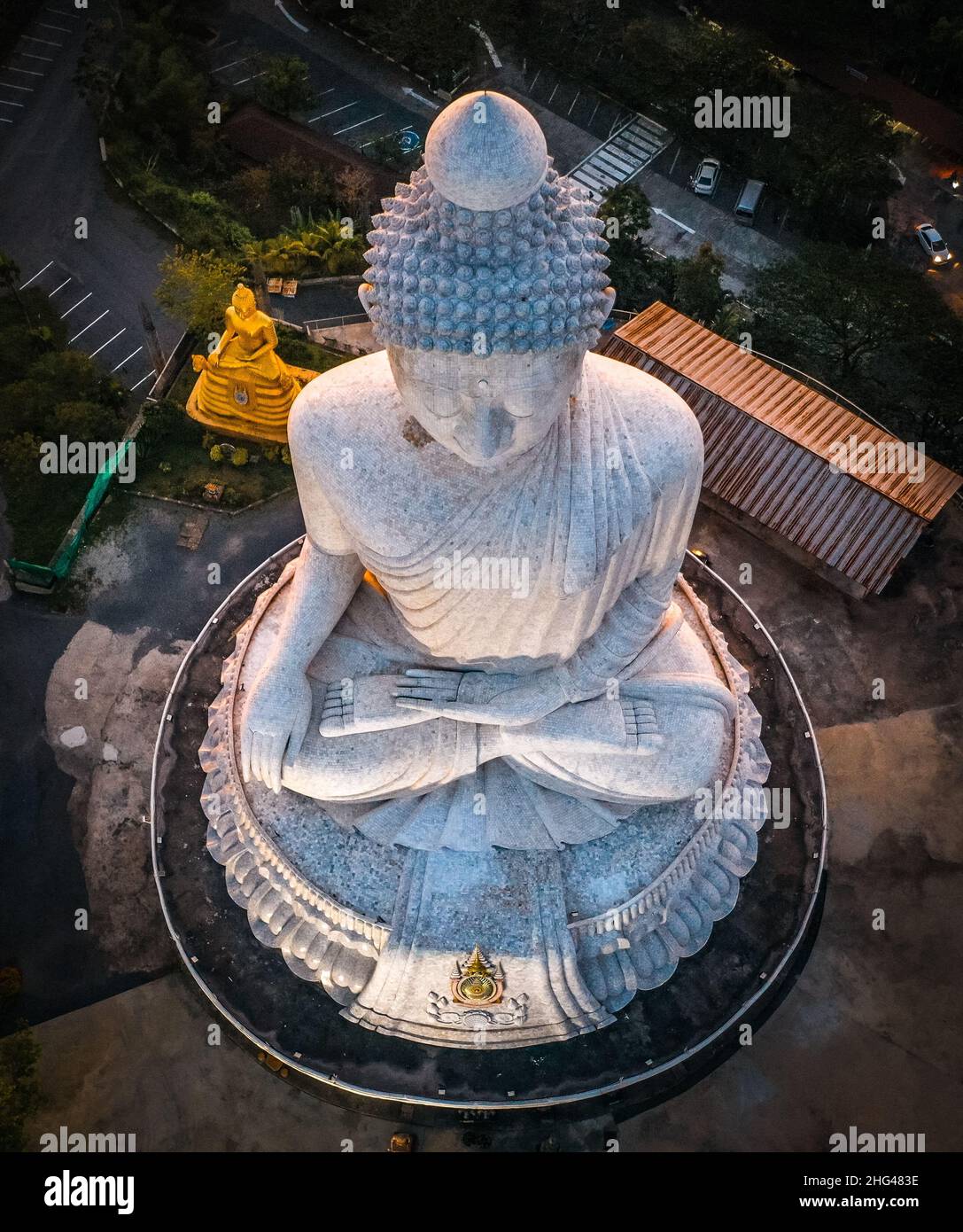 Aerial view of Big Buddha viewpoint at sunset in Phuket province ...