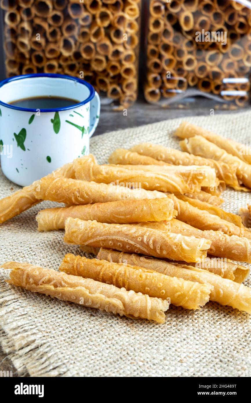 semprong or egg roll, a type of pastry that is baked and then rolled ...