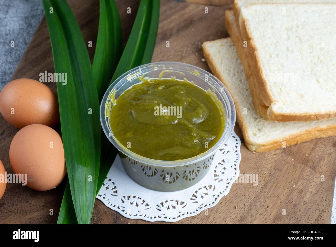 Kaya Toast, or Jam "srikaya" , a traditional jam made from egg yolks ...