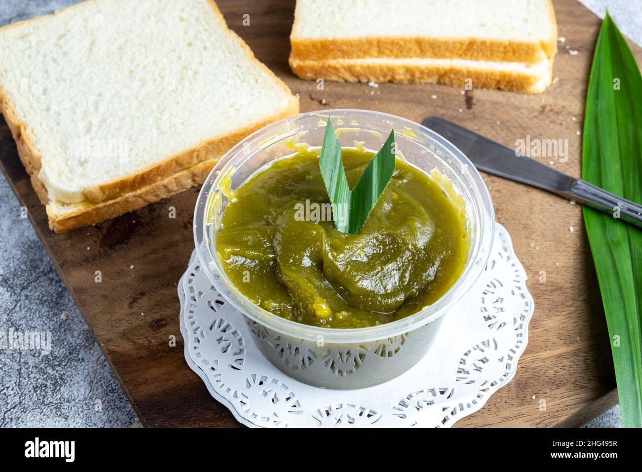Kaya Toast, or Jam "srikaya" , a traditional jam made from egg yolks ...