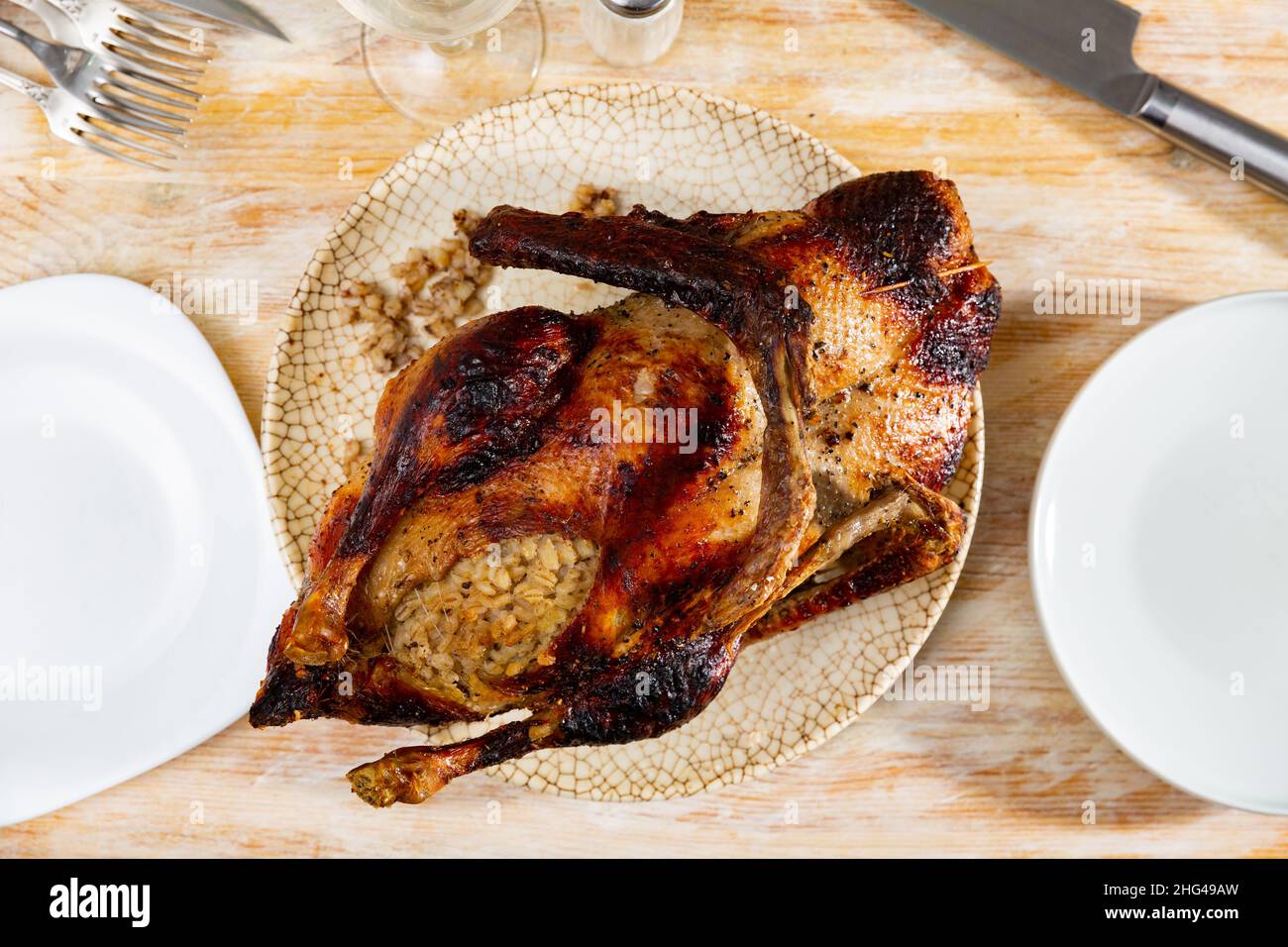 Homemade fried duck stuffed with pearl barley Stock Photo - Alamy