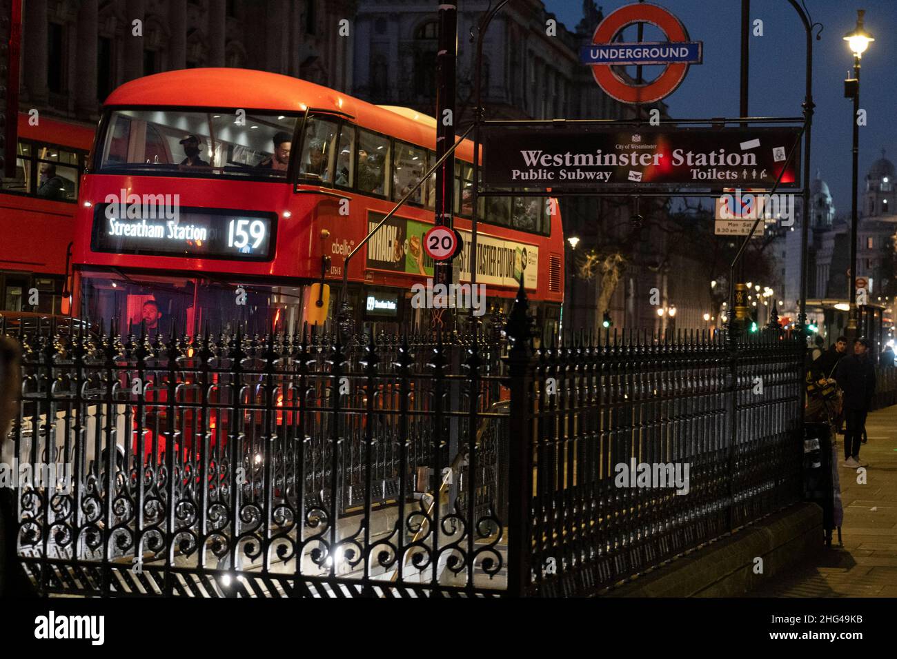 An entrance to Westminster Underground Station, is seen with rush-hour ...