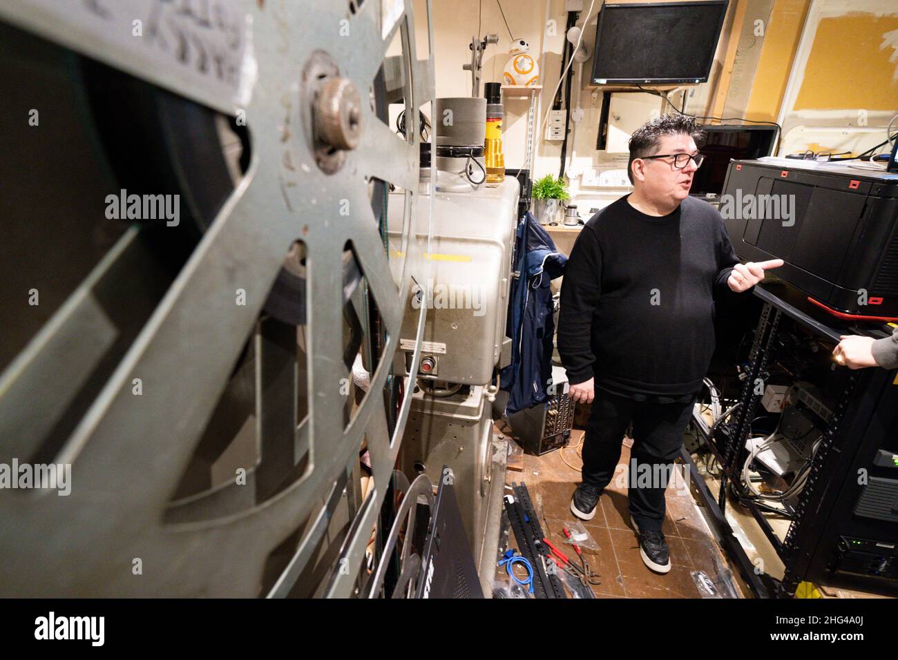 Owner Kevin Markwick working in the projection booth ahead of the ...