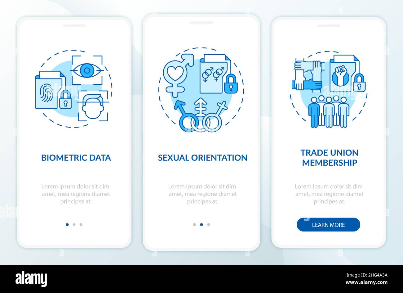 Examples of personal data blue onboarding mobile app screen Stock Vector Image & Art - Alamy