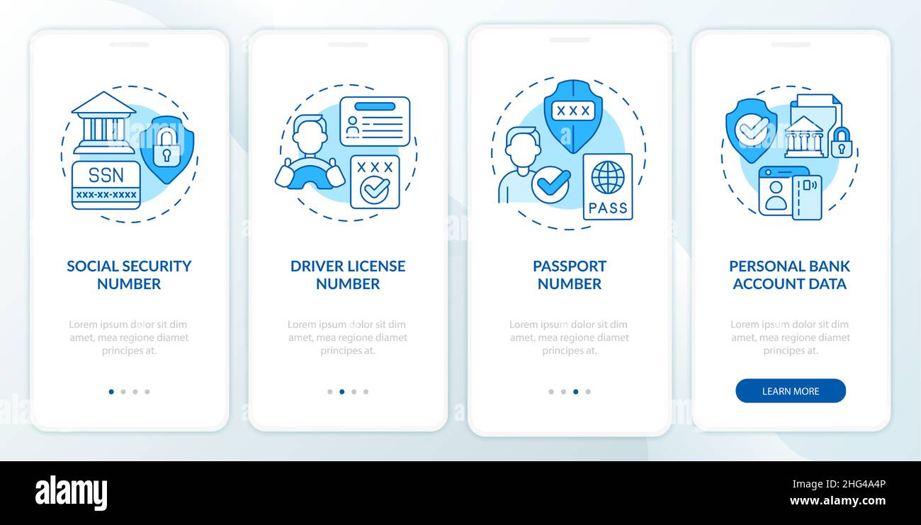 Highly sensitive data blue onboarding mobile app screen Stock Vector ...
