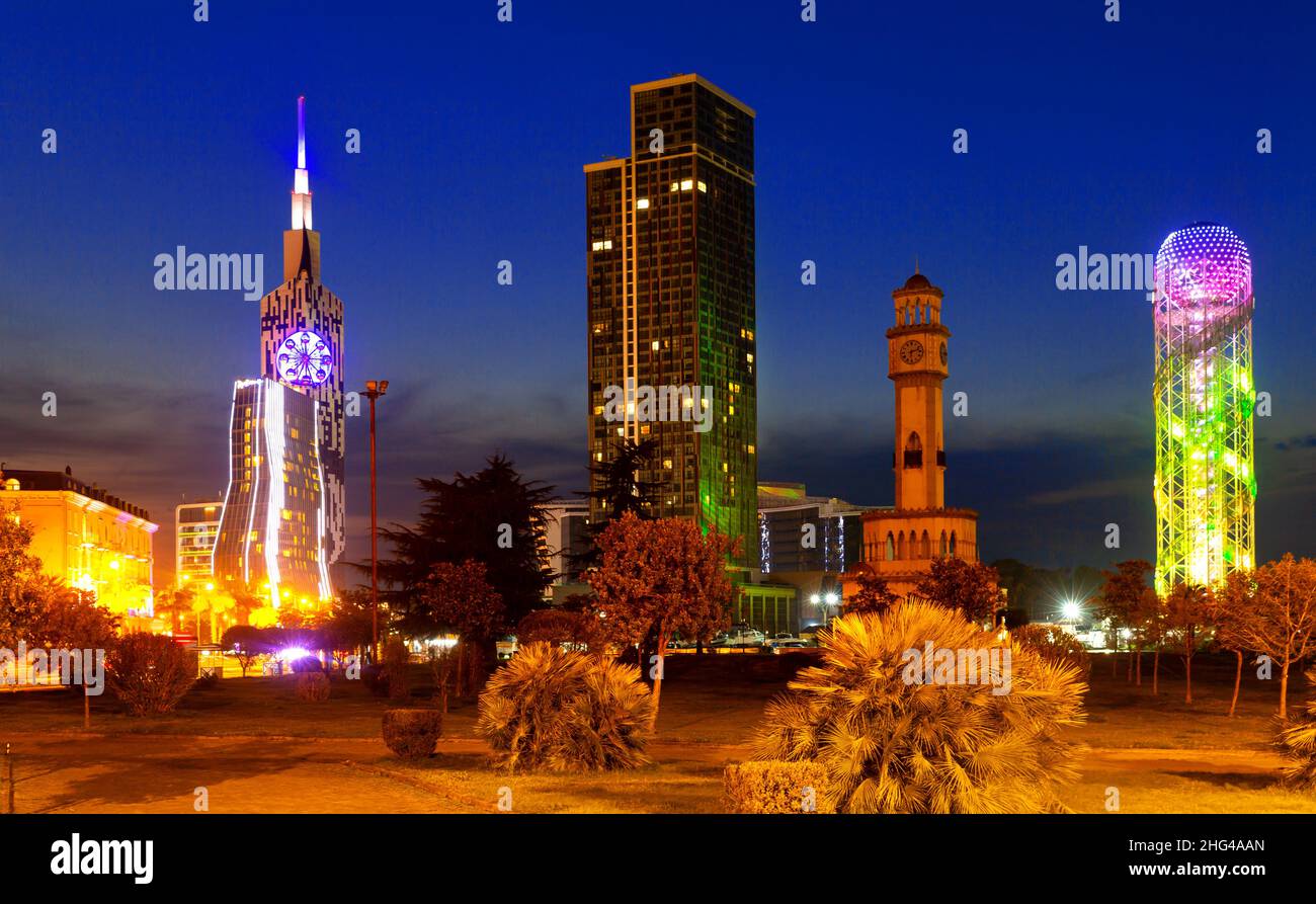 Night view of Miracle park at Batumi Stock Photo - Alamy