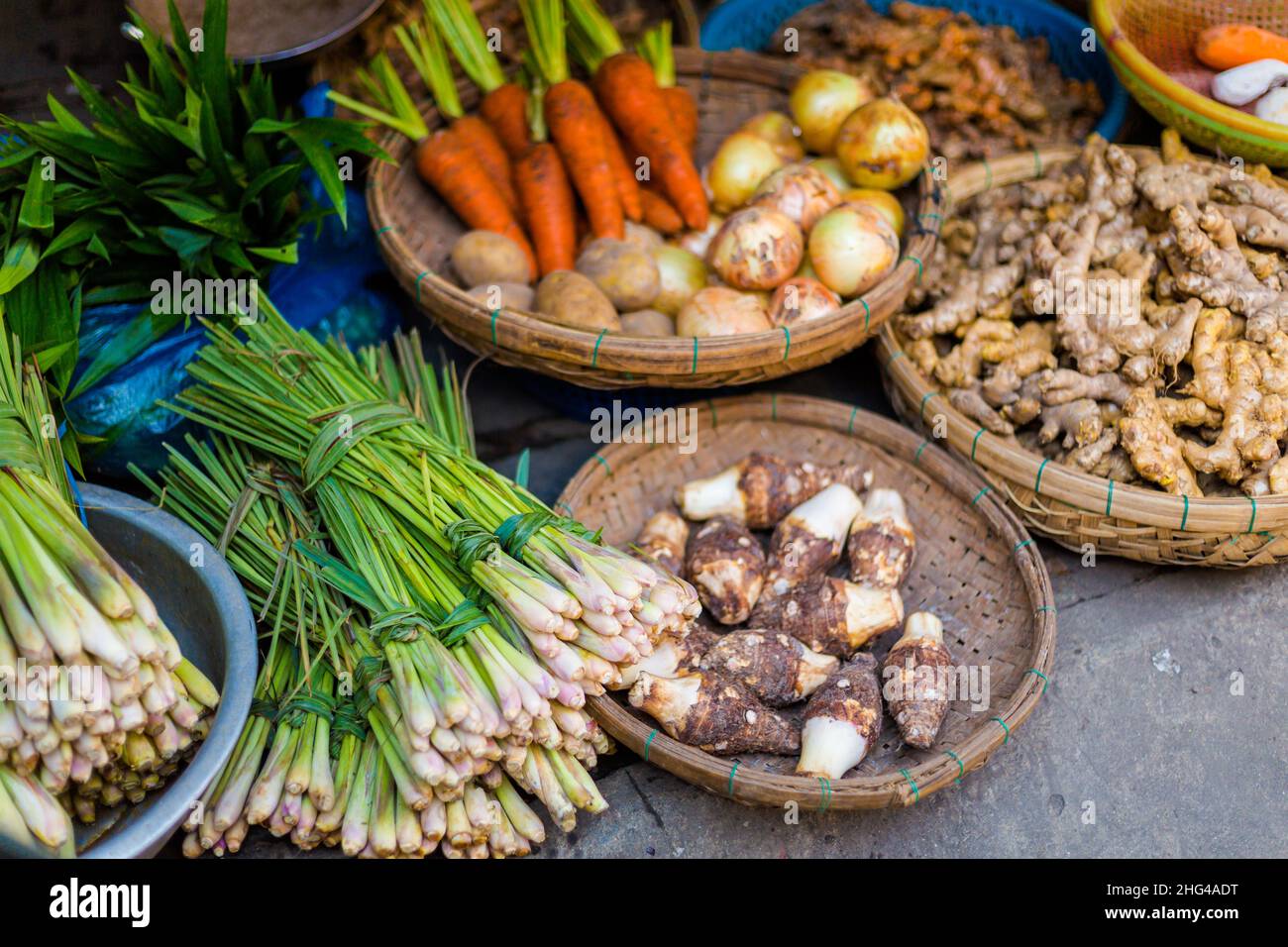 Delicious colorful local food on the market. Traditional vietnamese ...