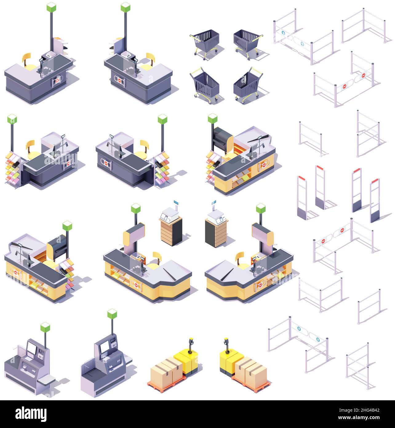 Vector isometric supermarket cash register. Supermarket checkout cash ...