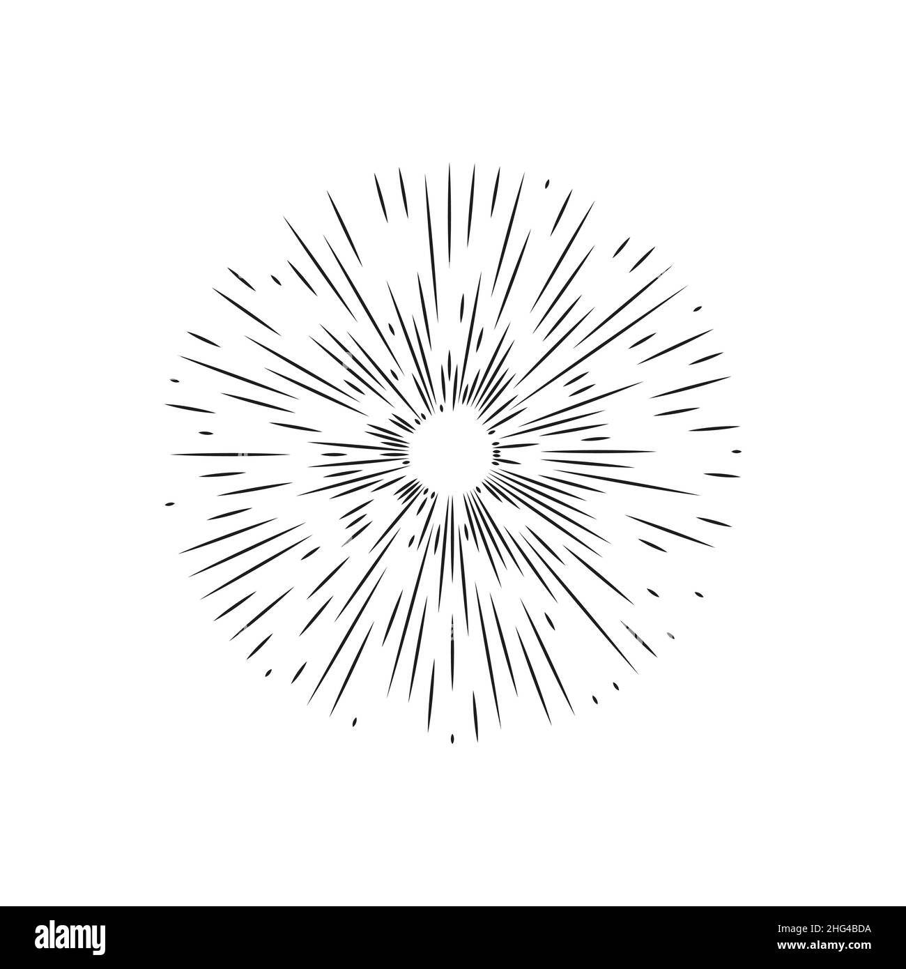 Line drawing sun rays in vintage style.Sun rays hand drawn, linear ...