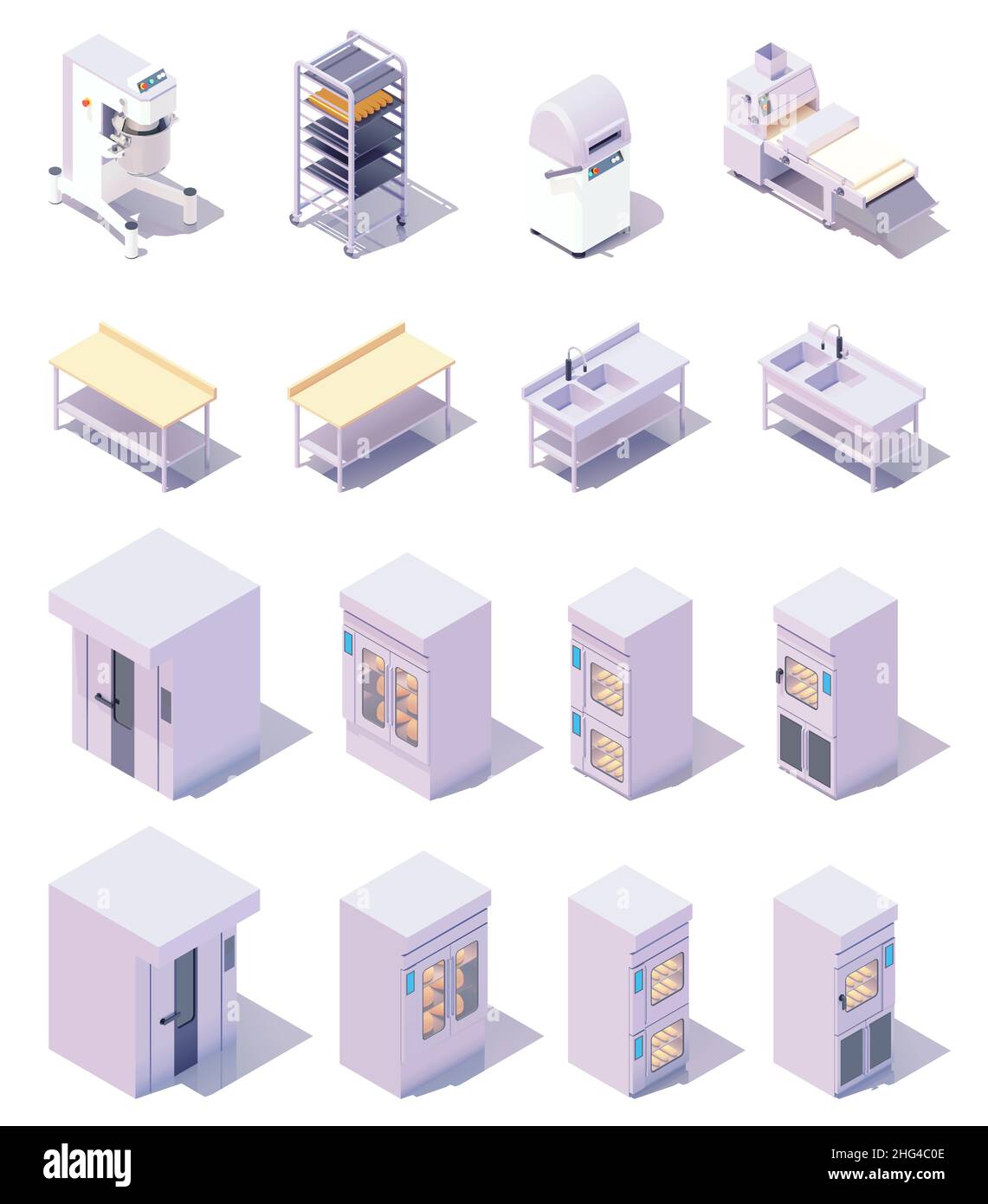 Vector isometric bakery production line equipment. Industrial bakery ...