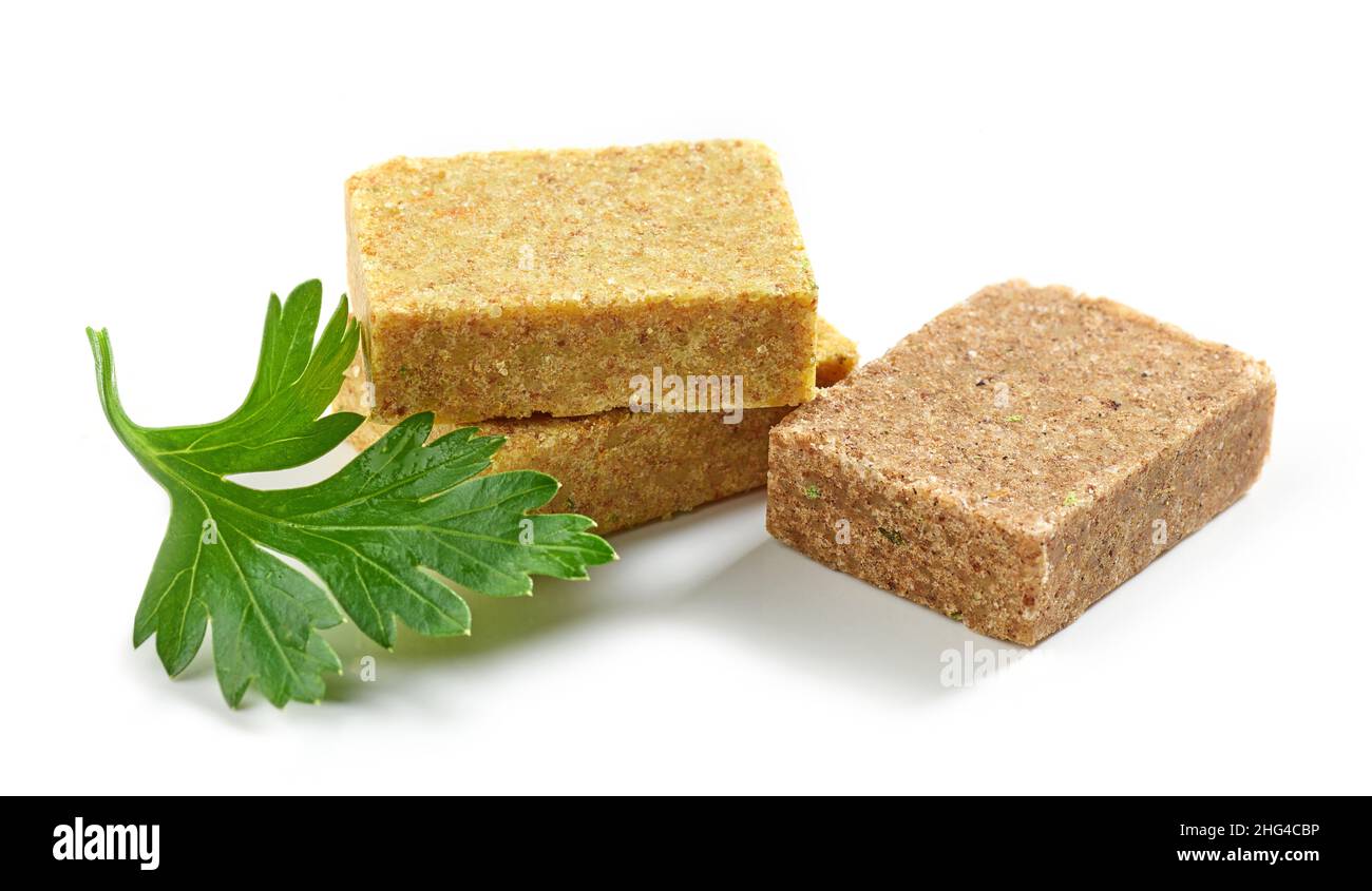 various instant broth cubes isolated on white background Stock Photo ...