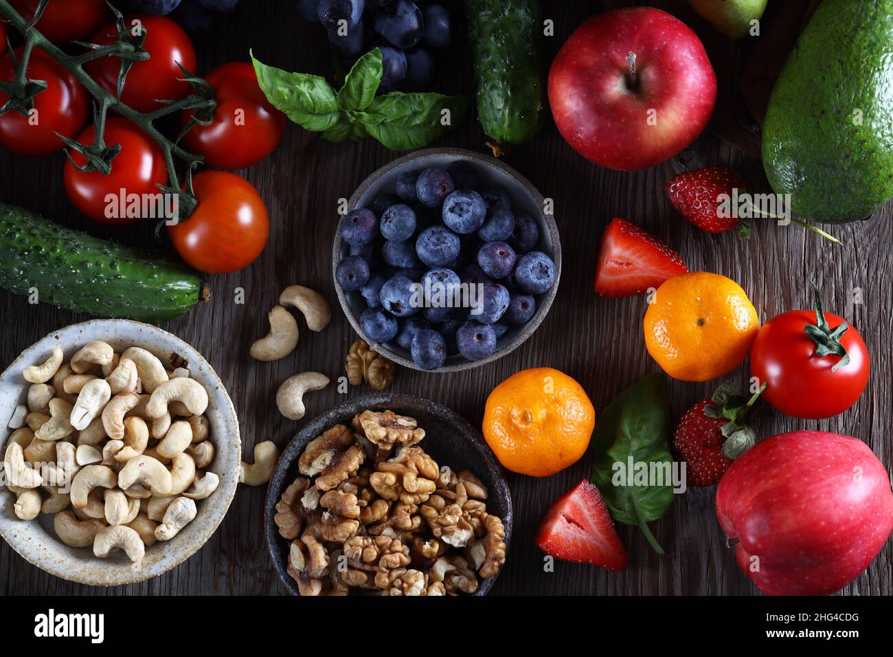 natural organic fruits and vegetables nuts for a healthy diet Stock ...