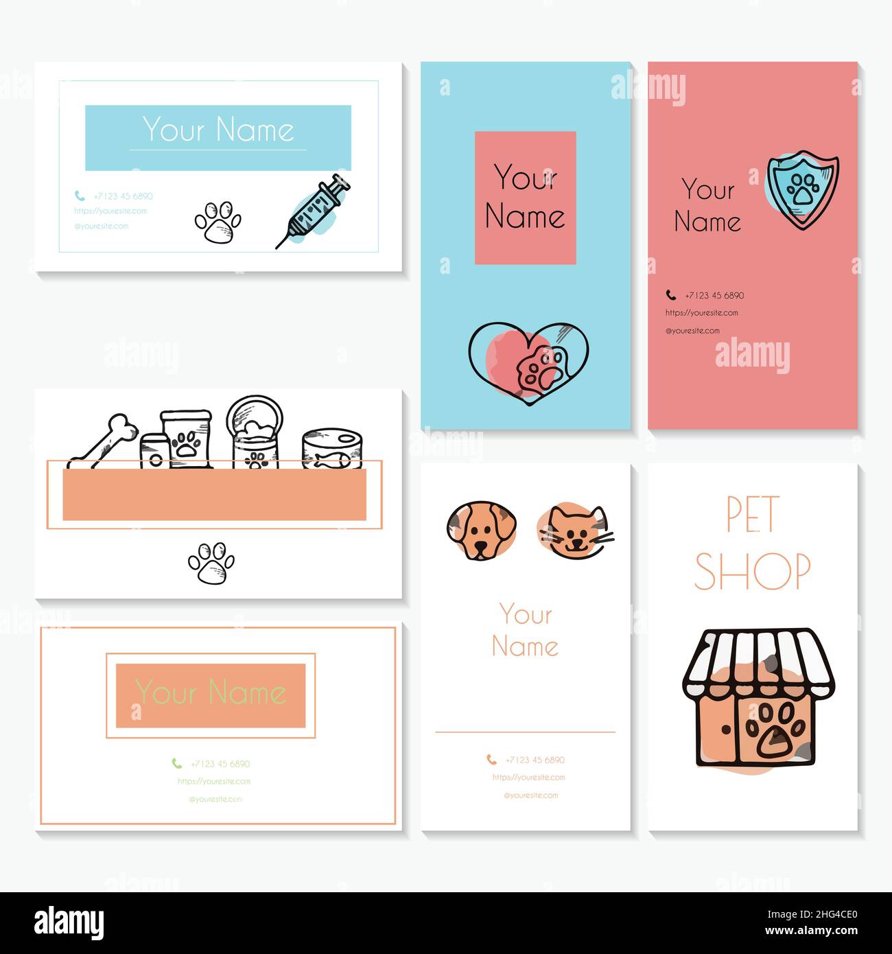 Doodle vector pet business cards. Cards for the pet store, nursery ...
