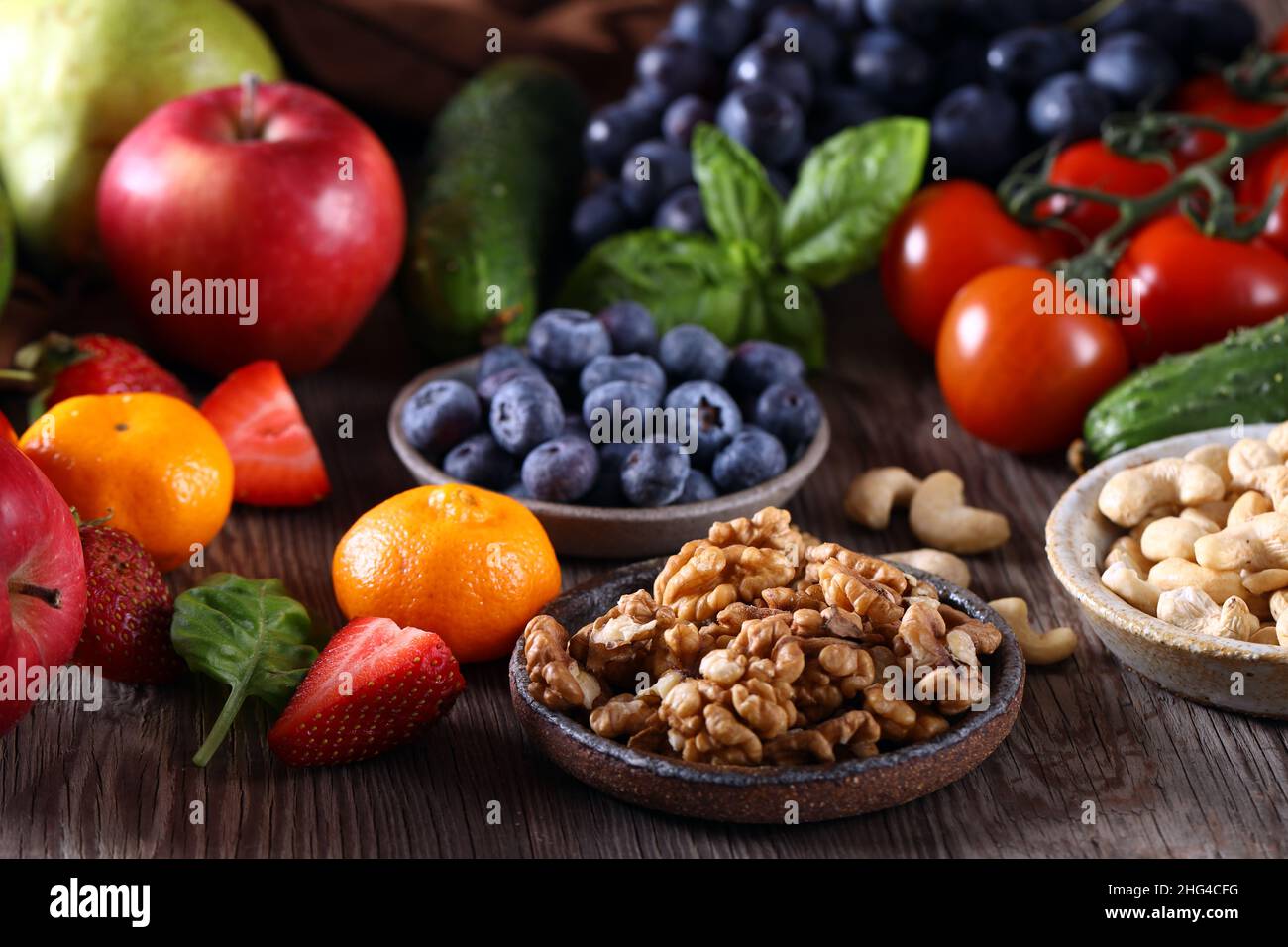 natural organic fruits and vegetables nuts for a healthy diet Stock ...