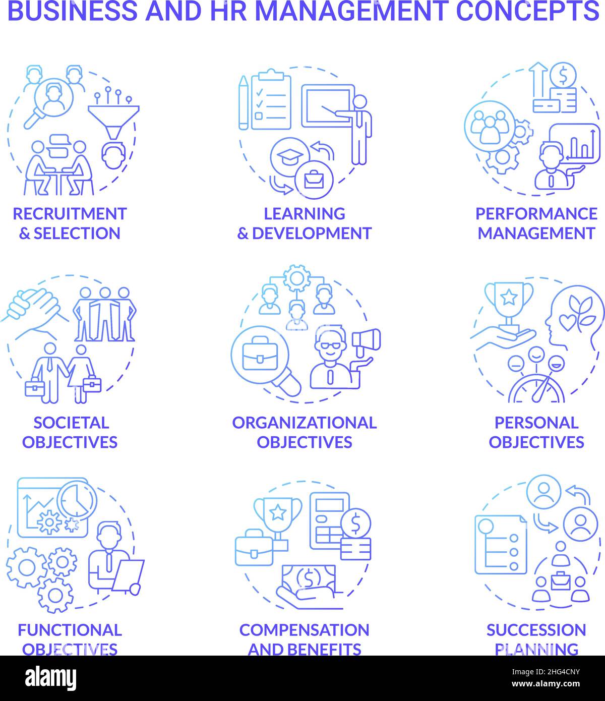 HR and business management blue gradient concept icons set Stock Vector ...