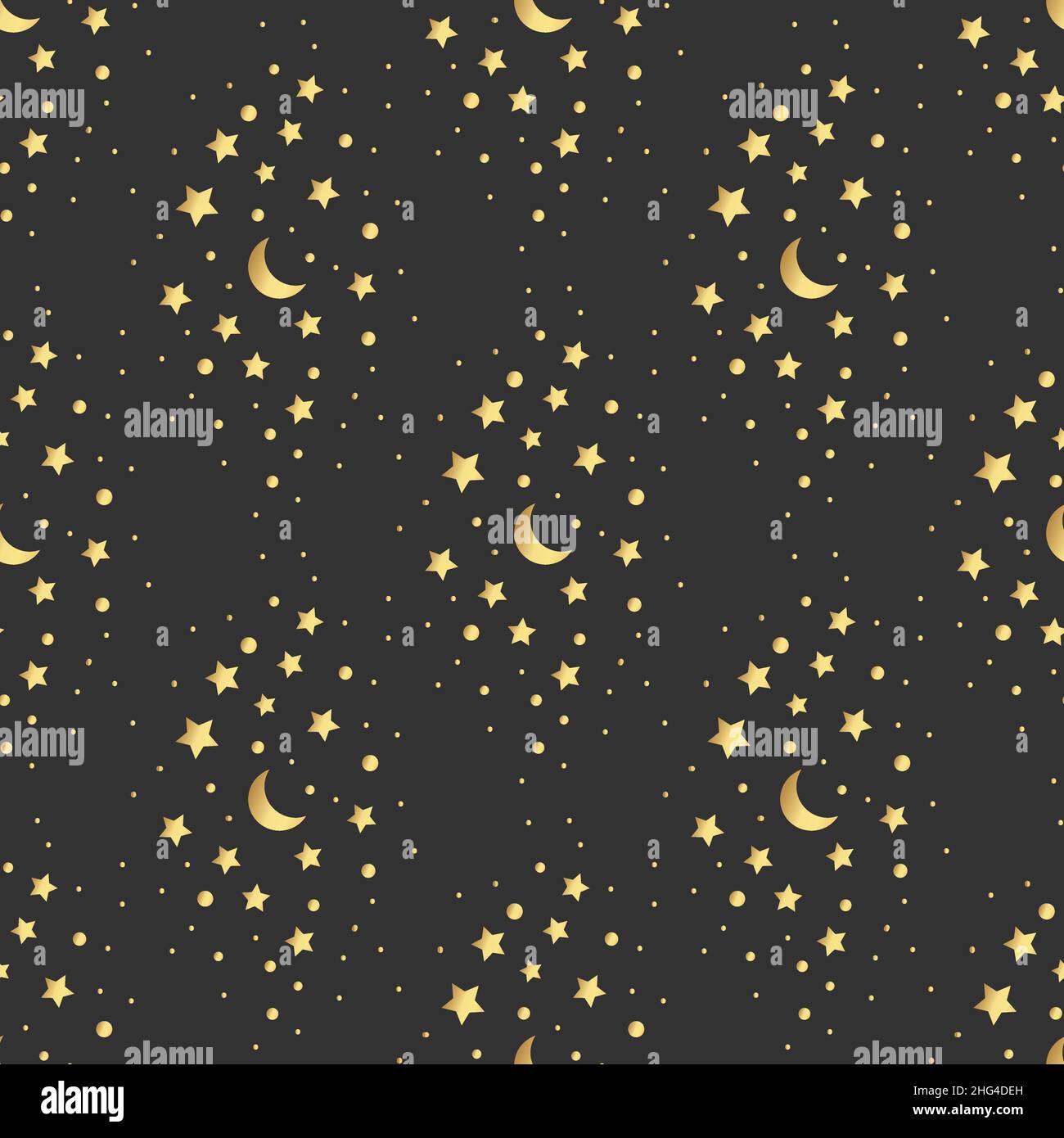 Night sky pattern. Vector magical seamless pattern with moon and stars ...