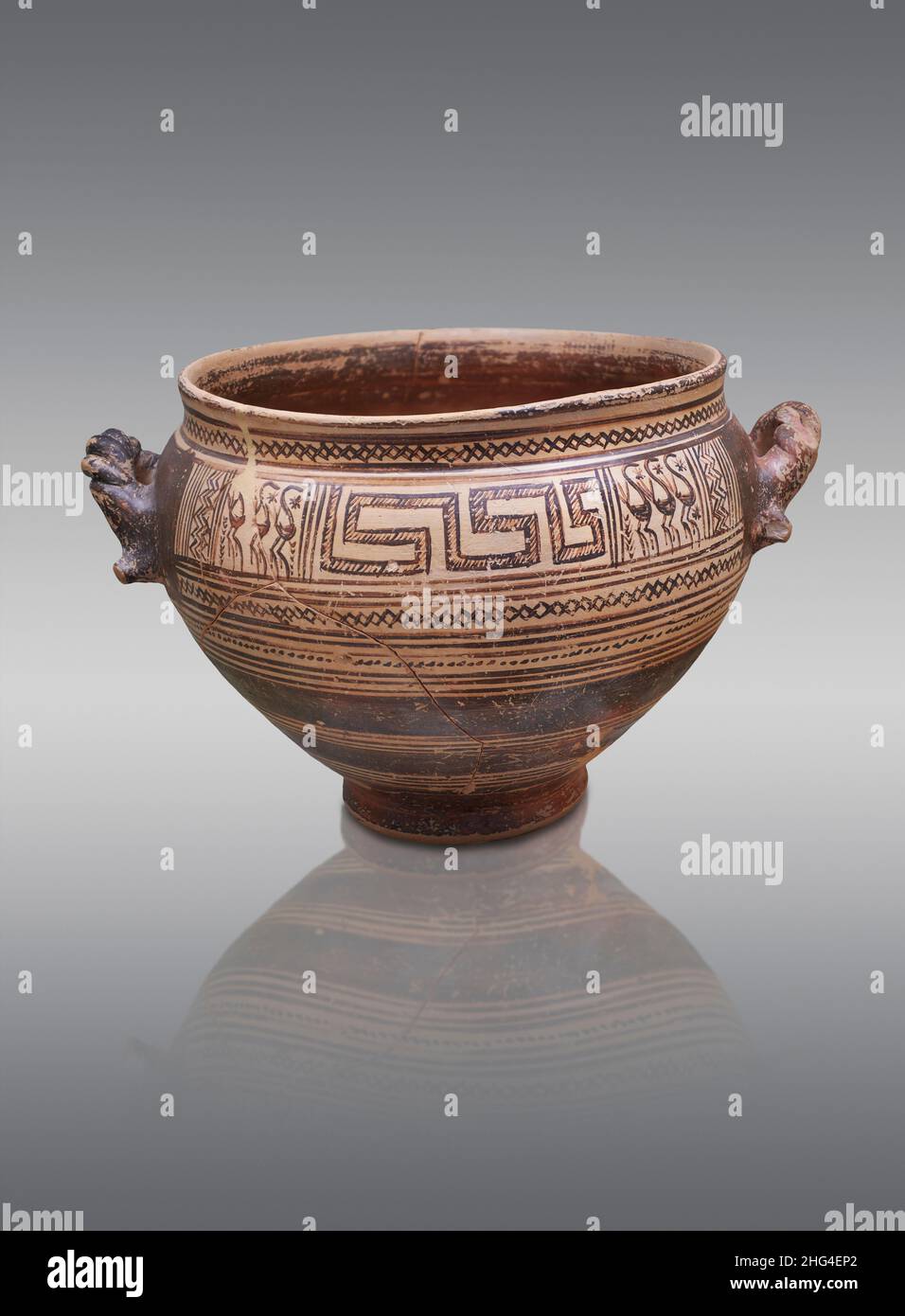 Geometric Ancient Greek pottery Krater, 750 - 730 BC . Prehistoric ...