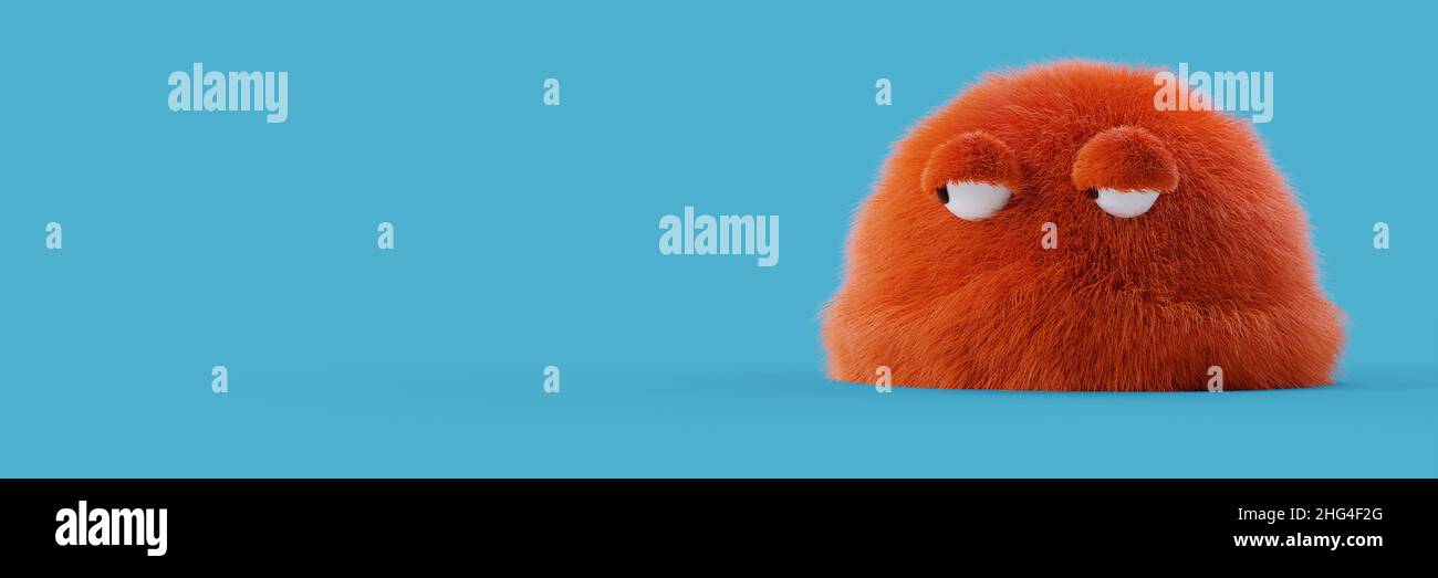 Fur monster looking at the copy space with bored or stale expression ...