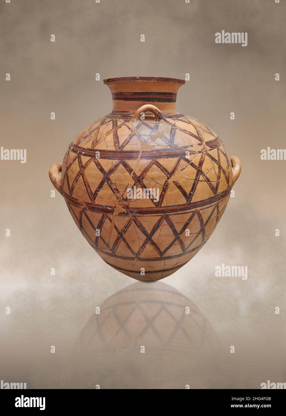 Mycenaean pottery jar with a lattice design and handles, 1600 -1500 BC ...