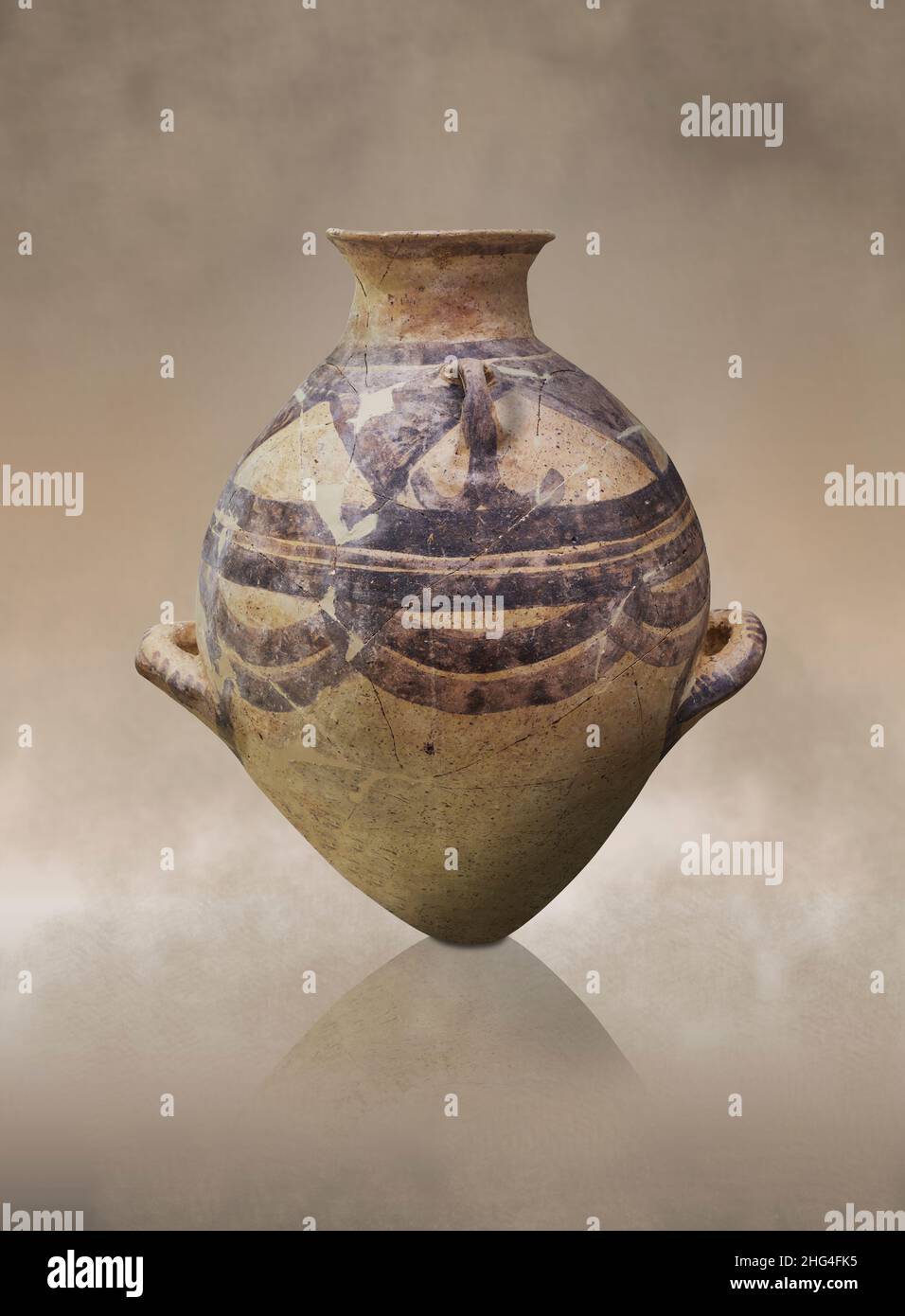 Mycenaean pottery Jar with painted design and handles, 1700 -1600 BC ...