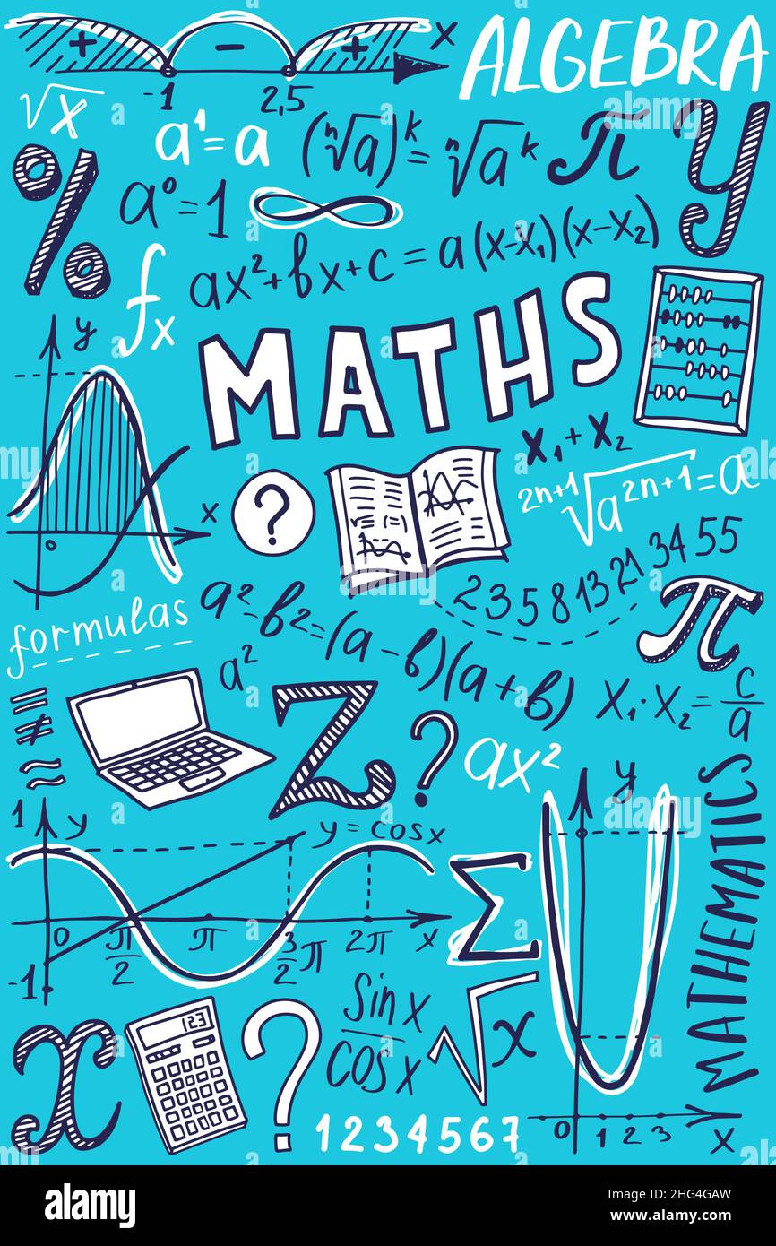 Maths symbols icon set. Algebra or mathematics subject doodle design ...