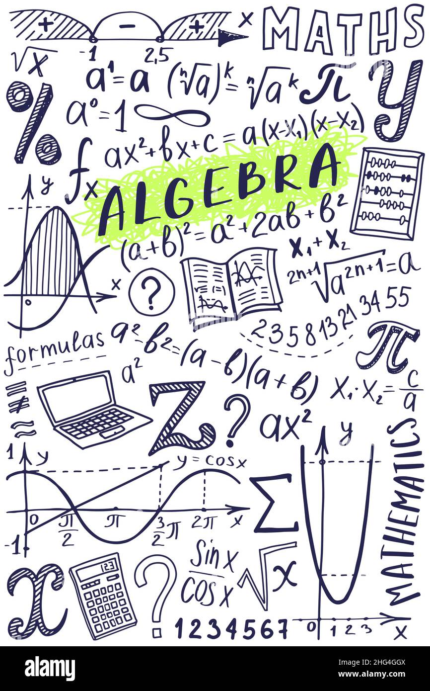Maths symbols icon set. Algebra or mathematics subject doodle design ...