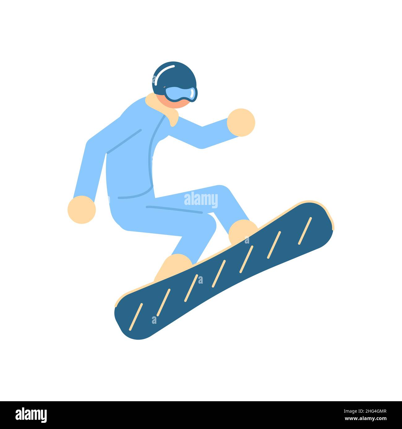 Snowboarder performing a trick jump isolated on white background. Flat ...