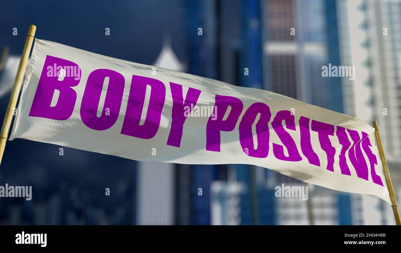 Body positive transparency banner on defocused city background - object ...