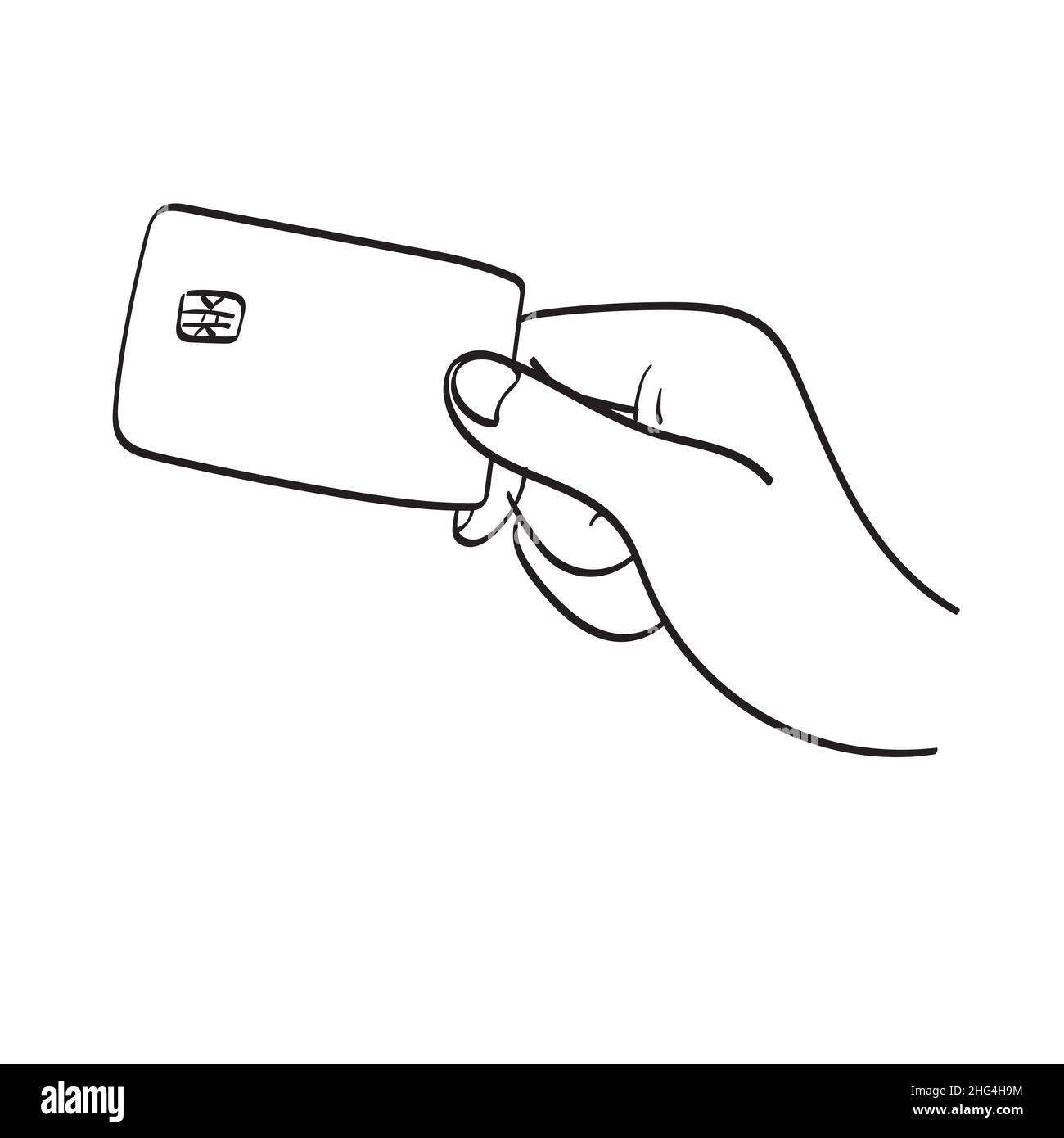 line art hand holding credit card illustration vector hand drawn ...
