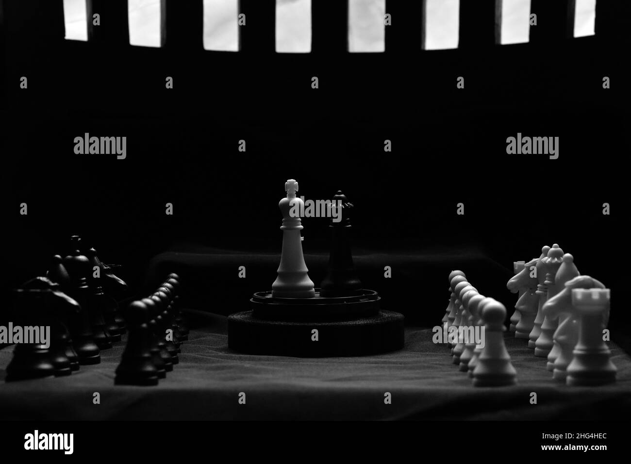 Chess pieces with king and queen in the center. Peace concepts ...