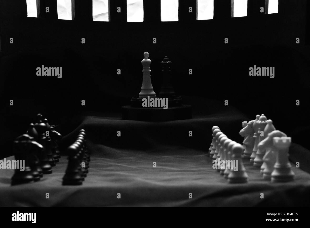 Chess pieces with king and queen in the center. Peace concepts ...