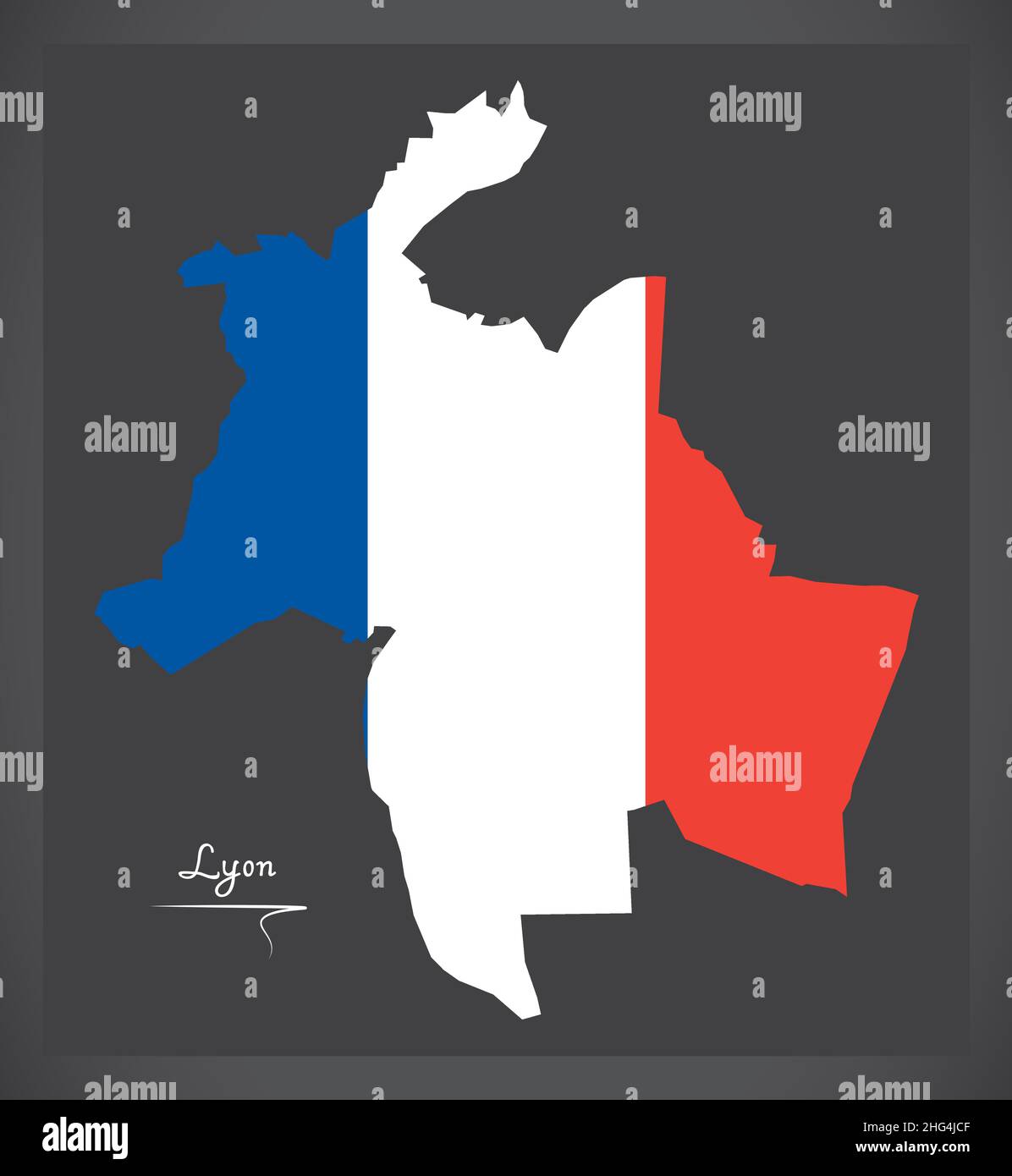Lyon map with French national flag illustration Stock Vector Image ...