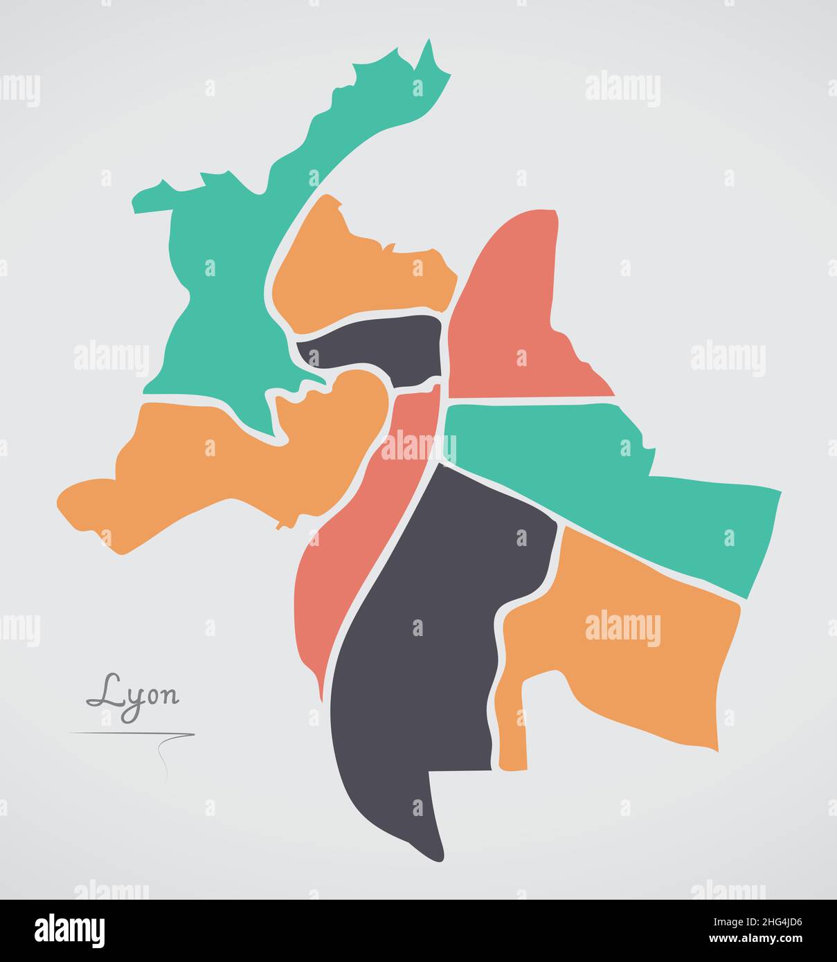 Lyon map with districts and modern round shapes Stock Vector Image ...