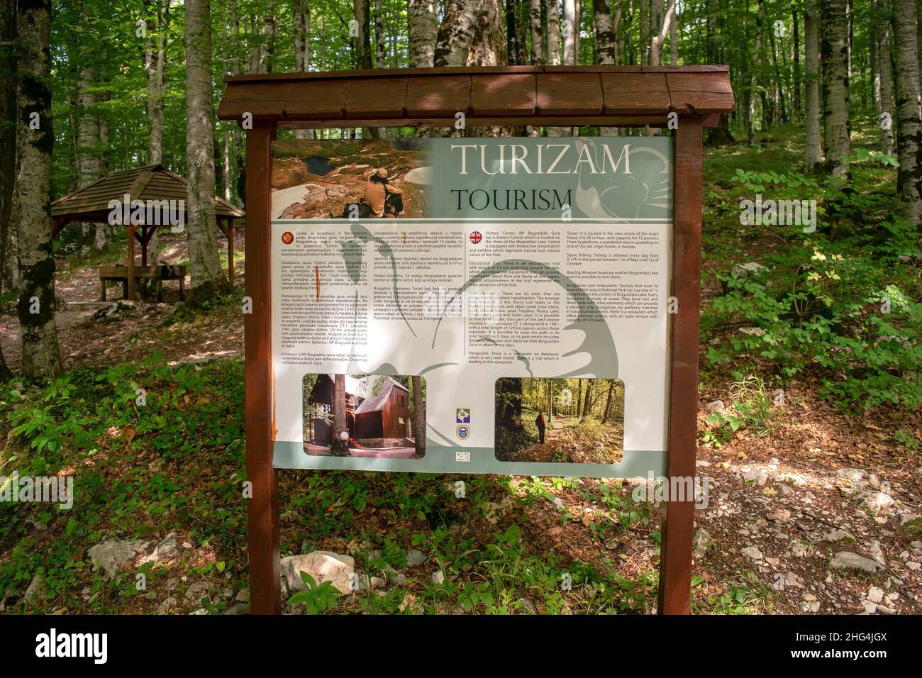 Information plate in Biogradska National park natural rain forest ...