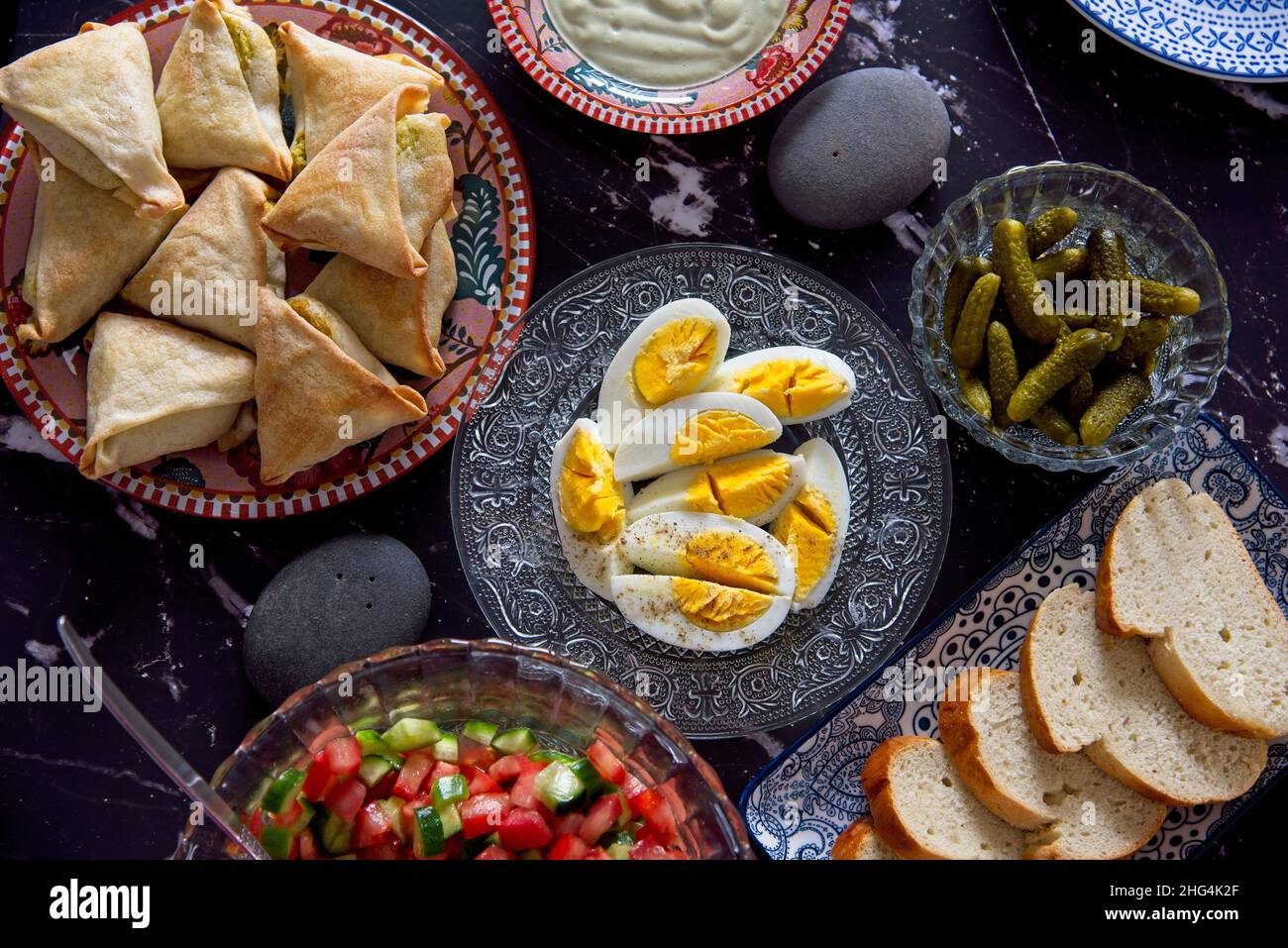 A healthy Mediterranean diet. Israeli breakfast. Vegetable salad, eggs ...