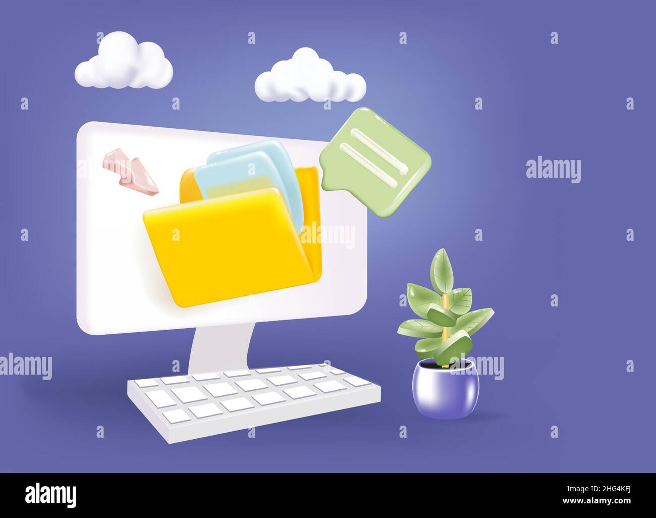 File transfer concept. Yellow folder with document on computer monitor Stock Vector Image & Art ...
