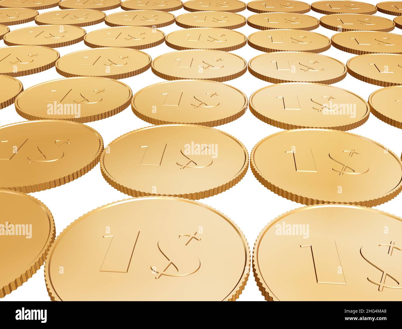 gold 1$ coin carpet on white background Stock Photo - Alamy