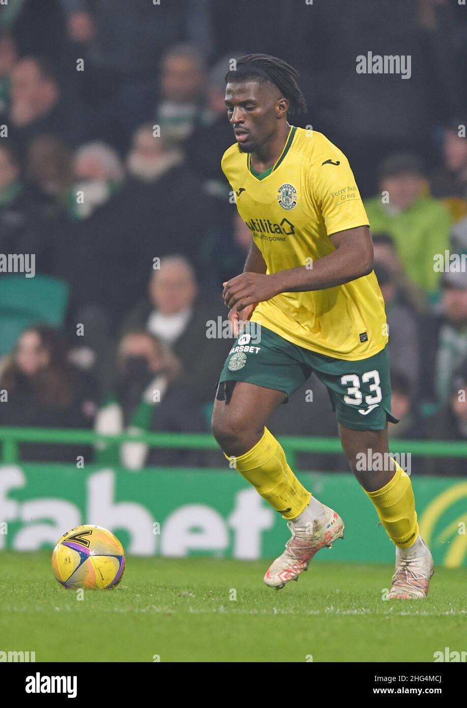 Glasgow, Scotland, 17th January 2022. Rocky Bushiri of Hibernian during ...