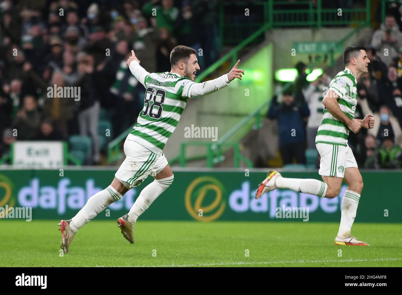 Glasgow, Scotland, 17th January 2022. Josip Juranovic of Celtic scores ...