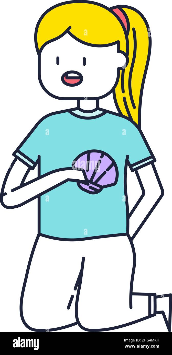 Little girl child play with sea shell vector icon Stock Vector Image ...