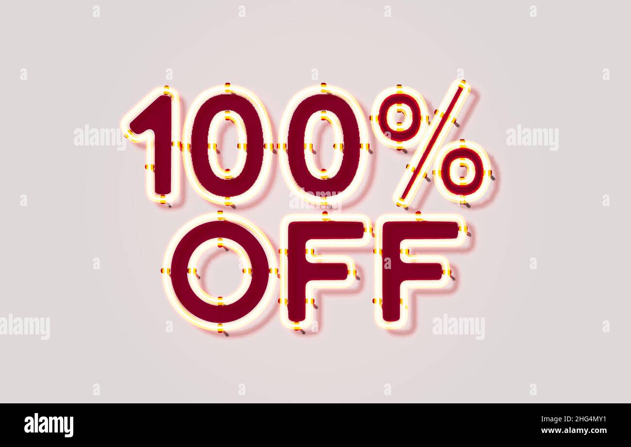 Neon 100 off sale banner. Sign board promotion. Vector illustration ...