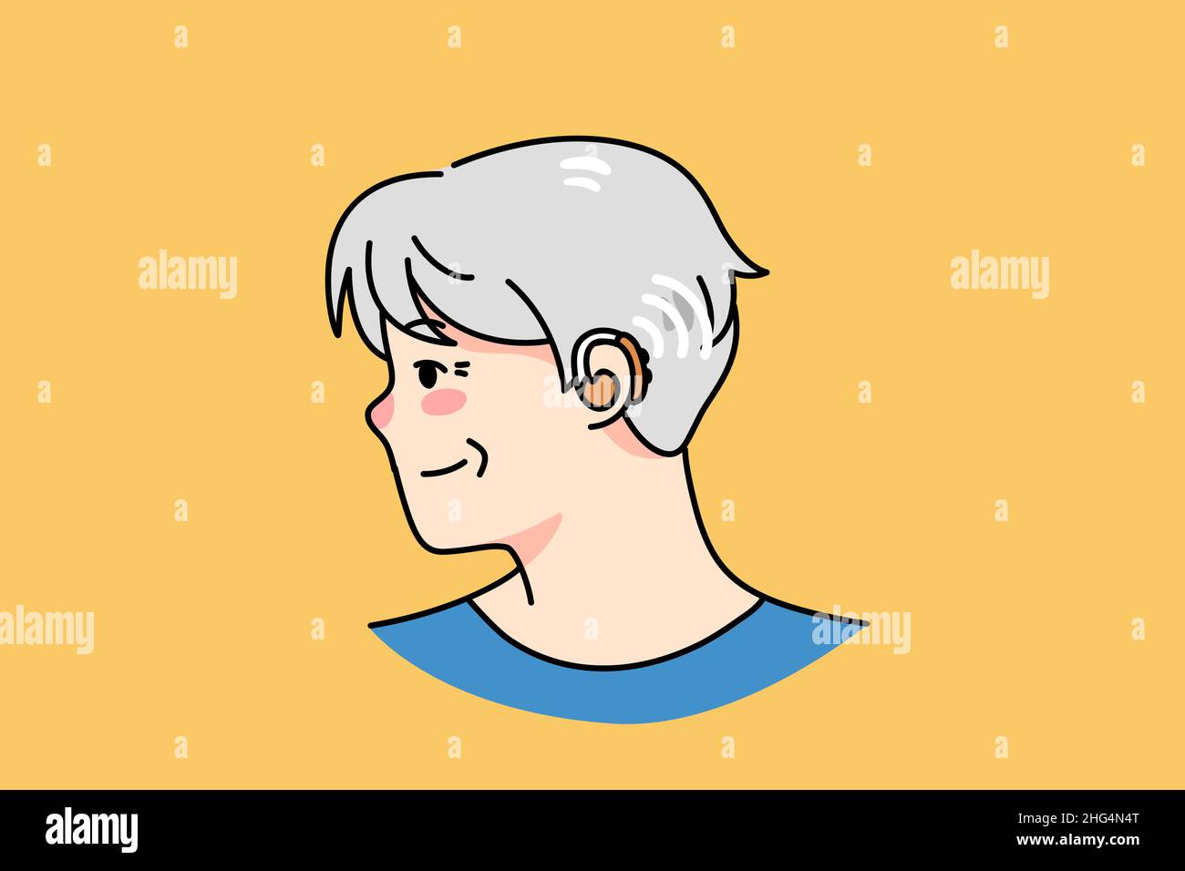 Old grey-haired man with hearing kit in ear have physical health ...