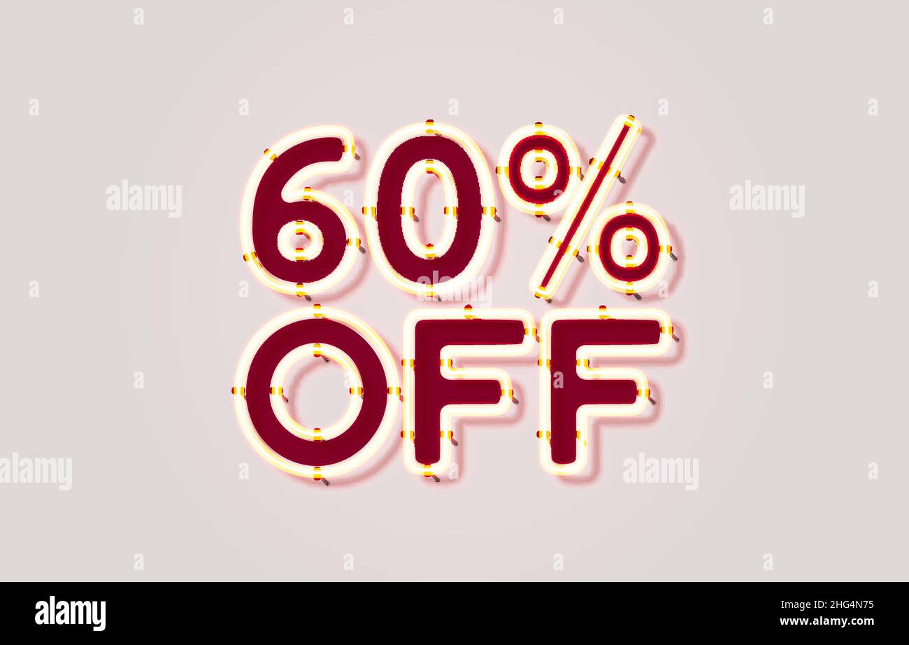 Neon 60 off sale banner. Sign board promotion. Vector illustration ...