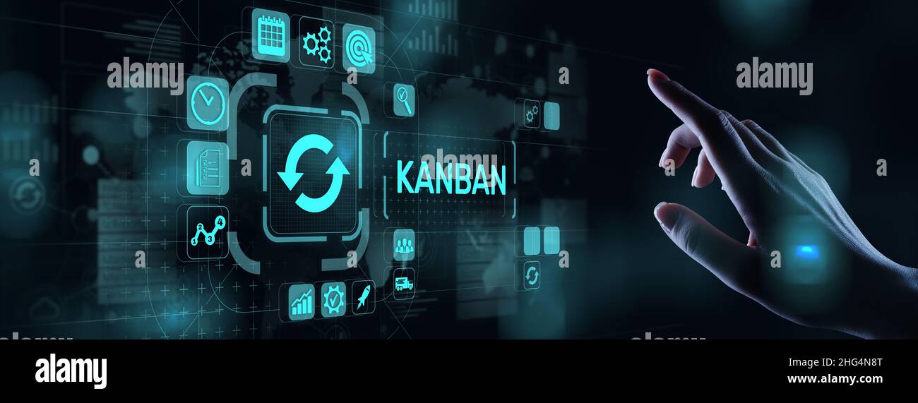 Kanban work flow process management system concept on virtual screen ...