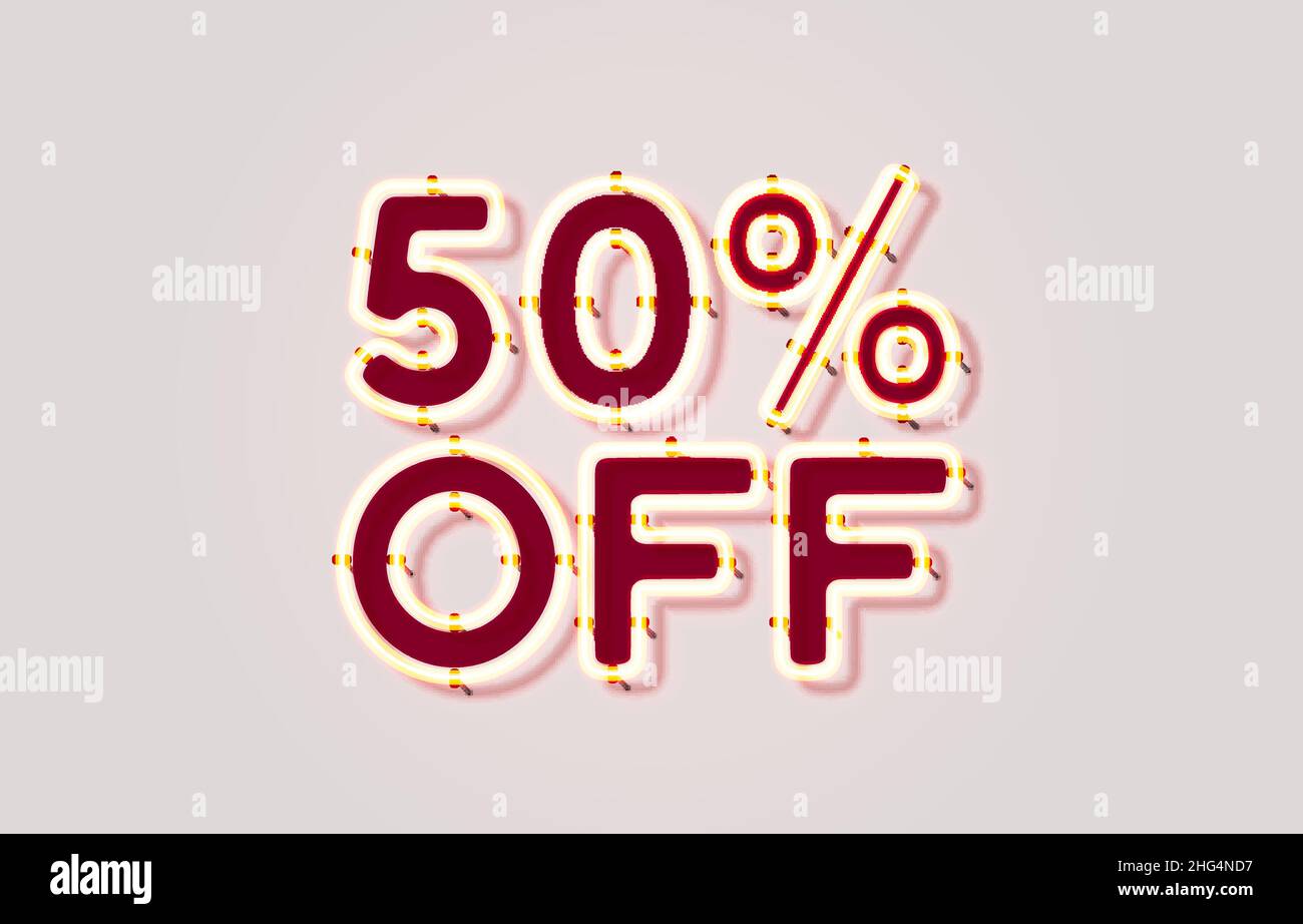 Neon 50 off sale banner. Sign board promotion. Vector illustration ...