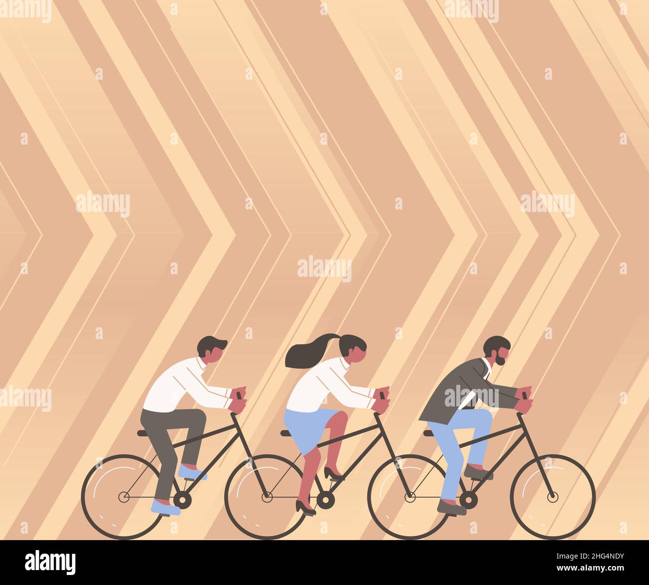 Three Colleagues Riding Bicycle Representing Successful Teamwork Stock ...
