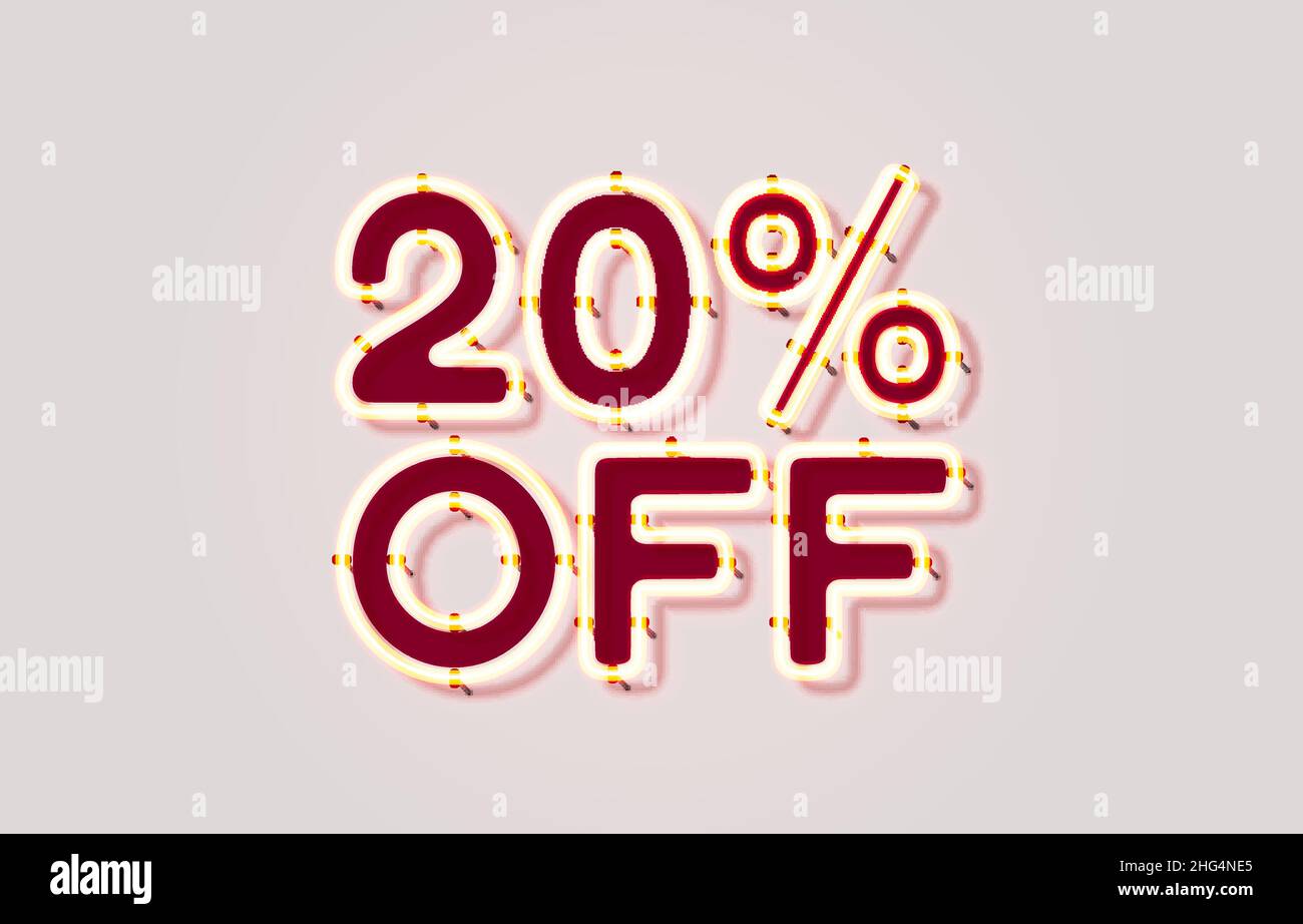 Neon 20 off sale banner. Sign board promotion. Vector illustration ...