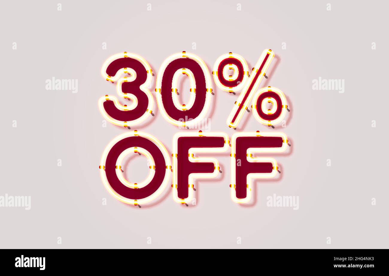 Neon 30 off sale banner. Sign board promotion. Vector illustration ...