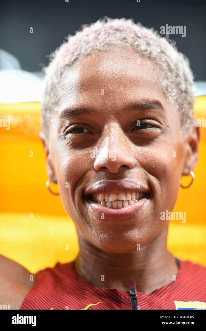 Yulimar Rojas celebrating her medal at the Tokyo 2020 Olympic Games ...