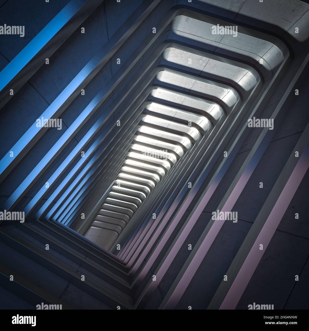 concrete and metal structure with repetitive curved arches. 3d render ...